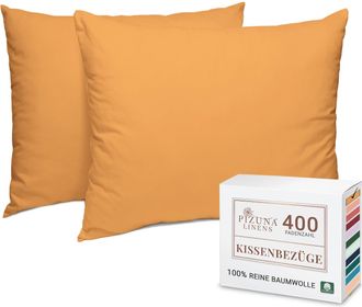 Pizuna Luxuri&ouml;ser Soft-Satin 2er Pack Kissenbezug 50 x 75 cm Aprikosenorange, 400 Fadenzahl Baumwolle Quadratisch Kissenbez&uuml;ge, 100% Langstapel Baumwolle Nur