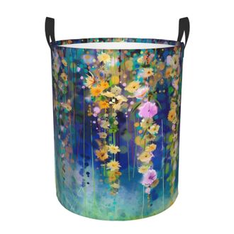 Generic Abstrakte Blumen-Aquarell Korb W&auml;sche Rund W&auml;schekorb Mit Henkel W&auml;schebeh&auml;lter F&uuml;r Lagerung W&auml;schesack Kuscheltier