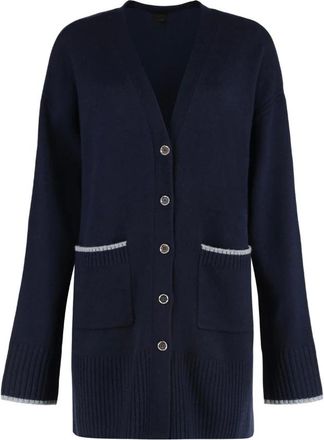 Pinko Pinko, Femme, Pulls, Bleu, Taille: 38 FR Cardigan &agrave; Col en V Boutonn&eacute; avec D&eacute;tail de Poche