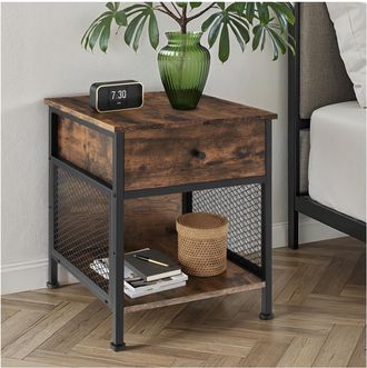 TecTake Nachttisch mit Schublade + Staufach, Nachtkommode mit Gittereinsatz, kleines Schr&auml;nkchen 45 x 46 x 55,5 cm, Nachtkasten, Nachtschr&auml;nkchen, Telefonschr