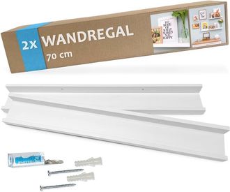 Photolini Wandregal stabiles MDF-Holz Weiß 70 cm, Schweberegal, 2er Set, modernes Design, Bilderleiste für Fotos, Poster & Deko-Objekte zur flexiblen Gestaltung