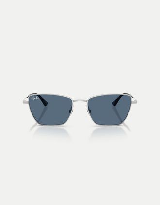 Ray-Ban Drea - Lunettes de soleil irr&eacute;guli&egrave;res &agrave; verres bleus - Argent&eacute;