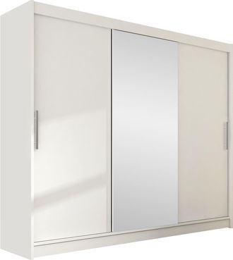 Mirjan24 Kleiderschrank Aston 250 mit Spiegel, Schwebetürenschrank, Schlafzimmerschrank, Schiebetürenschrank, Garderobe, Schlafzimmer (Weiß, ohne Beleuchtung)