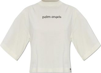 Palm Angels Logo T-Shirt - - Tops - Damen - Beige - M