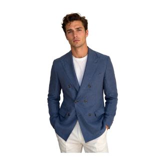 Dolce & Gabbana Homme, Costumes, Bleu, Taille: XL Veste en Lin Crois&eacute;e Taormina