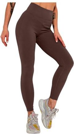 Generic Legging côtelé 2025 pour femme - Legging de fitness sans couture taille haute - Convient pour la gym, lexercice, le yoga, la course à pied, marron, L