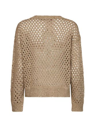 Max Mara Womens Knit Top Boxy Sequin Camel Cotton Sweater