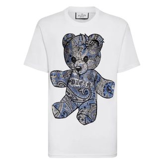 Philipp Plein Homme, Tops, Blanc, Taille: 2XL T-shirt Col Rond MC Paisley Teddy Bear