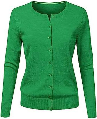 Generic Cardigan pour femme doux au toucher - Col en V boutonné - Style décontracté - Couleur unie - Manches longues - Léger - Taille S à 3XL, Z01 Vert, L