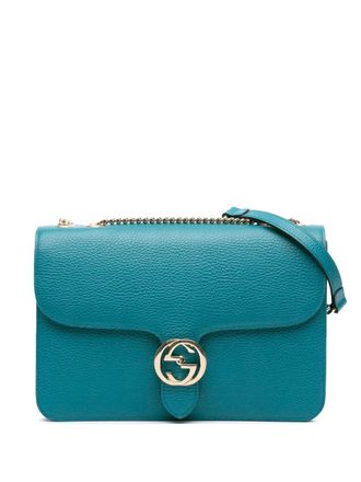 Gucci sac à bandoulière médium en cuir de veau Dollar à plaque Interlocking G (2016-2025) - Bleu