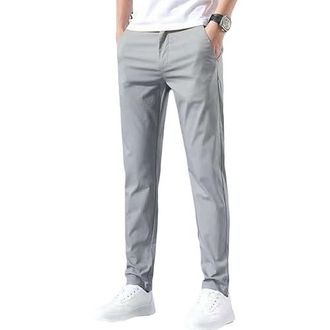 Generic Pantalon confortable en soie glac&eacute;e flexible et d&eacute;contract&eacute; pour homme - Jambe droite - L&eacute;ger - Taille extensible, gris, 50