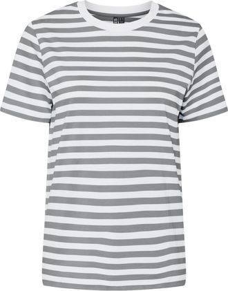 Pieces Damen Pcria Ss Tee Stripes Noos Bc T-Shirt, Ultimate Grey,XL
