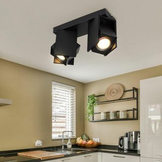 Globo Lighting Deckenleuchte Spots beweglich Spotleuchte Wohnzimmer Deckenstrahler schwarz, Aluminium, 2x GU10 Fassungen, LxBxH 25,6x8,4x15,7 cm