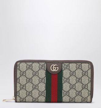 Gucci Ophidia zip-around wallet in beige and brown GG Supreme canvas