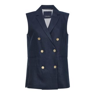 Max Mara Femme, Vestes, Bleu, Taille: 36 FR Bird Linen Blazer Vest