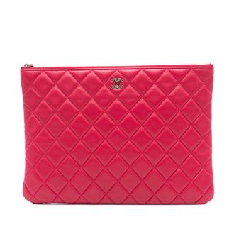 Chanel Red Medium Quilted Lambskin O Case Clutch