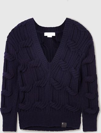 Stella McCartney Falabella Cable-Knit V-Neck Jumper, Woman, Navy, Size: XS