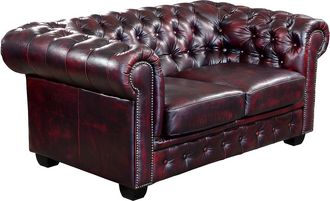 Vente-Unique Chesterfield Ledersofa 2-Sitzer Brenton - Vintage Leder - Rot-Schwarz