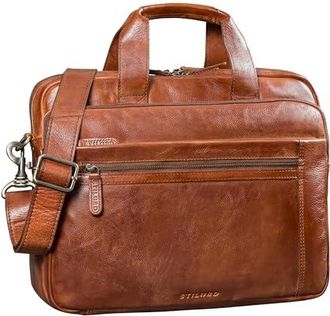 STILORD Alberto Grand Sacoche Cuir pour Ordinateur 15,6 Pouces Homme Sac Bandoulière Cartable Travail DIN A4 avec Support Trolley Véritable Cuir Couleur:brand