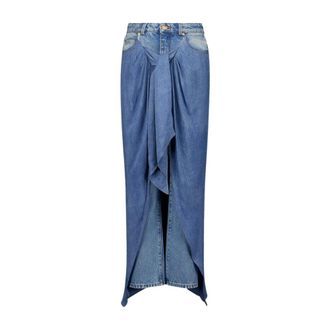 Balmain Femme, Jupes, Bleu, Taille: 38 FR Jean en Denim Bleu avec Jupe Drap&eacute;e
