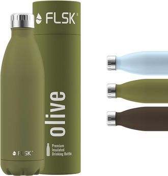FLSK Trinkflasche - Premium Edelstahl Thermosflasche - 100 % auslaufsicher & kohlensäuregeeignet - hält 24 h kalt & 18 h heiß - BPA-frei (olive, 750 ml)