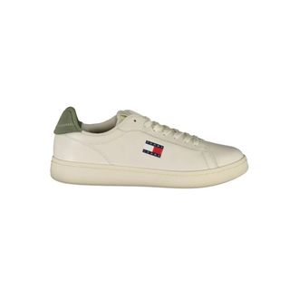 Tommy Hilfiger Wei&szlig;e Leder Herren Sneaker Gr&uuml;ne Details - - Shoes - Herren - Wei&szlig; - 46 EU