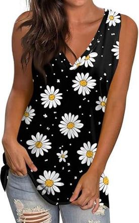 Generic Debardeur Femme Chic et &eacute;l&eacute;gant Chemisier sans Manche Imprimer D&eacute;bardeur Sport Top Col V Ete Haut Chic et Elegant Fluide Ample Caraco Vetement Femme E