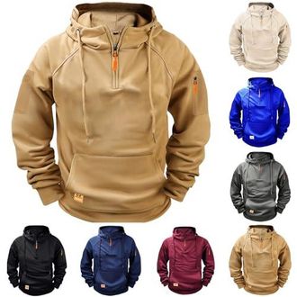 Generic Sweat à capuche à fermeture éclair 1/4 pour homme - Manches longues - Coupe ample - Sweat de travail solide avec cordon de serrage - Haut classique ch