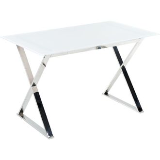 Beliani Table &agrave; Manger Blanc et Argent&eacute; en Verre et Acier 120 x 70 cm Pieds en X Attica