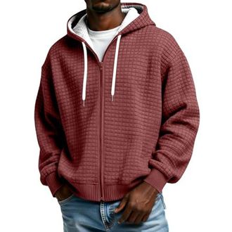 Generic Veste polaire gaufrée à fermeture éclair pour homme - Manteaux dhiver chauds à manches longues avec poches - Vêtement dextérieur en peluche épaisse do