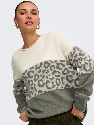Only Rundhalspullover ONLJADE ANIMAL LS O-NECK NOOS KNT Kunstfaser, regular fit