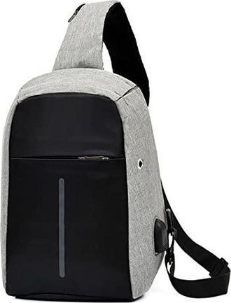 Generic Sac &agrave; dos l&eacute;ger &agrave; fermeture &eacute;clair avec port de charge USB, sac &agrave; dos pour sports de plein air, voyage, sac &agrave; bandouli&egrave;re, gris, Taille unique