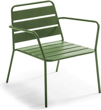 Oviala Fauteuil bas de jardin en m&eacute;tal vert cactus - Palavas