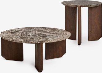 Sklum Ensemble de 2 tables basses rondes en pierre naturelle et bois de manguier Lavinia SKLUM