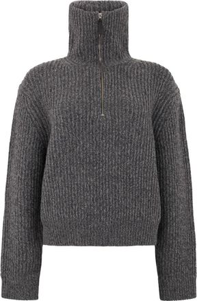 Vince Pullover mit Matrosenkragen und Viertelrei&szlig;verschluss aus Wolle und Kaschmir - - Knitwear - Damen - Grau - S