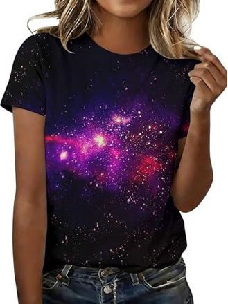 Generic T-shirt Galaxy pour femme, imprim&eacute; galaxie - Univers original - &Eacute;toile - Espace - Manches courtes - Galaxy - Ciel &eacute;toil&eacute; - Col rond - Haut - Costume d