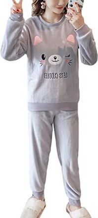 ORANDESIGNE Femme Ensemble de Pyjamas Animal Dessin Mignon Grenouill&egrave;re V&ecirc;tement de Nuit Epaississement Automne Hiver Fleece Dames Polaire Costume Chaud Deux Pi&egrave;c