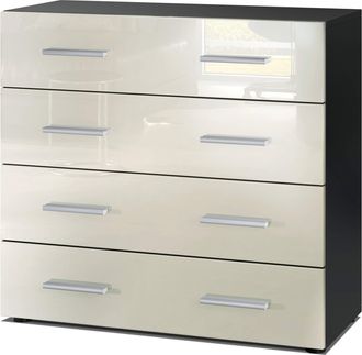 Vladon Sideboard Pavos, Kommode mit 4 Schubladen, Schwarz matt/Creme Hochglanz (76 x 72 x 35 cm)