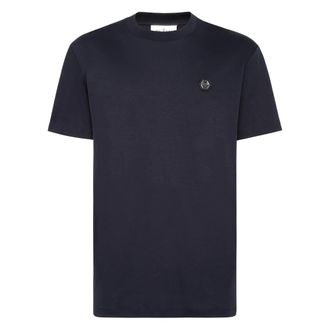 Philipp Plein Homme, Tops, Bleu, Taille: XS Round Neck T-Shirt Hexagon