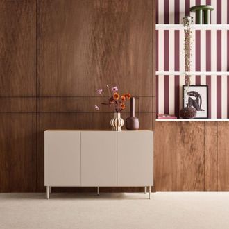 Sweeek Buffet m&eacute;tal et d&eacute;cor bois 3 portes 120cm beige et naturel - Ashton