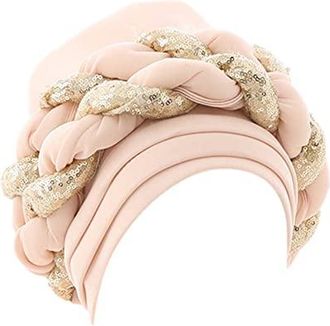 Generic Cocila Femmes Perles Tresse Chapeau à Volants Cancer Wrap Cap Sommeil Casquettes Satin Doublé Cheveux Bonnets Bonnet Enfant 3 Ans (Beige One Size) Cag