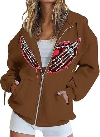 Generic Veste polaire Sherpa pour femme, manteau en peluche, imprimé coeur, veste sweat-shirt à manches longues, vêtement dextérieur pelucheux pour lhiver, la