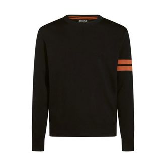 Ermenegildo Zegna Homme, Pulls, Noir, Taille: 2XL Pull en Tricot de Coton Noir &agrave; Rayures Nuage