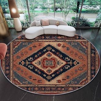 Generic Tapis Rond Salon, Tapis géométrique orné Tapis de Sol Décoration Antidérapant 120 cm (Round) Tapis de Sol Décoration Antidérapant Rouge