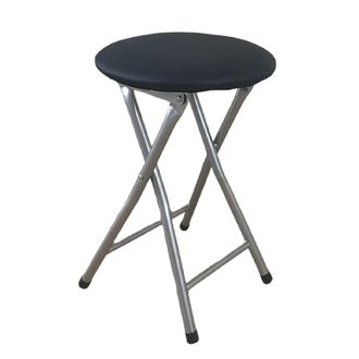 Generic 50cm Klapphocker, Tragbarer Runder Gepolsterter K&uuml;chenhocker f&uuml;r Wohnheim, Freizeit- Und Spielzimmer(Black+Silver)