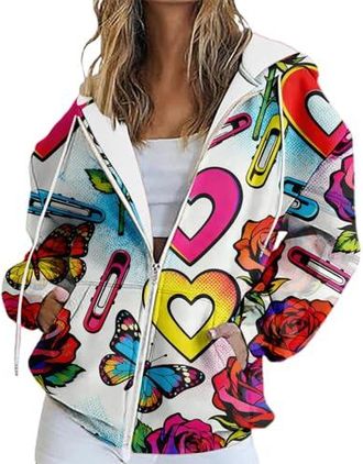 Generic Sweat à capuche surdimensionné pour femme - Manches longues - Motif géométrique - Doux et confortable - Décontracté - Avec poches - Fermeture éclair i