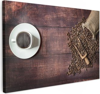 MuchoWow © Bild auf Leinwand Groß 120x80 cm XXL Schlafzimmer Bilder Wand Deko Wohnzimmer Modern Wanddeko Bilderwand Geschenk Kaffee - Kaffeebohnen - Küche - Ho