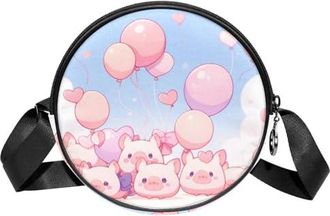 Generic Sac &agrave; bandouli&egrave;re circulaire pour femme, motif cochons, ballons, petit sac &agrave; dos &agrave; bandouli&egrave;re avec fermeture &eacute;clair, bretelles r&eacute;glables, sac &agrave; main 