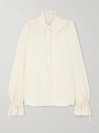 Valentino Garavani Bluse Aus Cr&ecirc;pe De Chine Aus Seide Mit R&uuml;schen - Neutral