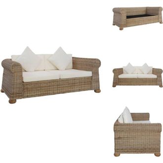 vidaXL Vidaxl - 2-Sitzer-Sofa mit Kissen Natur Rattan - Ratansofa - Gartenm&ouml;bel - Outdoor M&ouml;bel - Lounge Set - Esszimmerstuhl